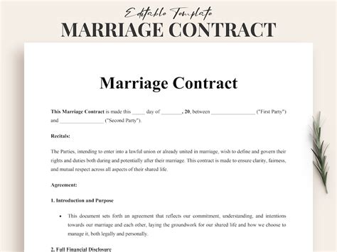 Marriage Contract Template Word Customizable And Editable Relationship