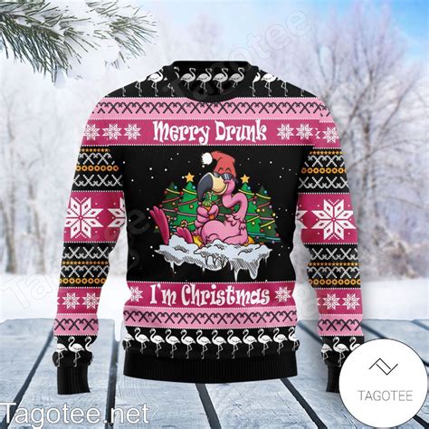 Flamingo Drunk Christmas Xmas Ugly Christmas Sweater Tagotee