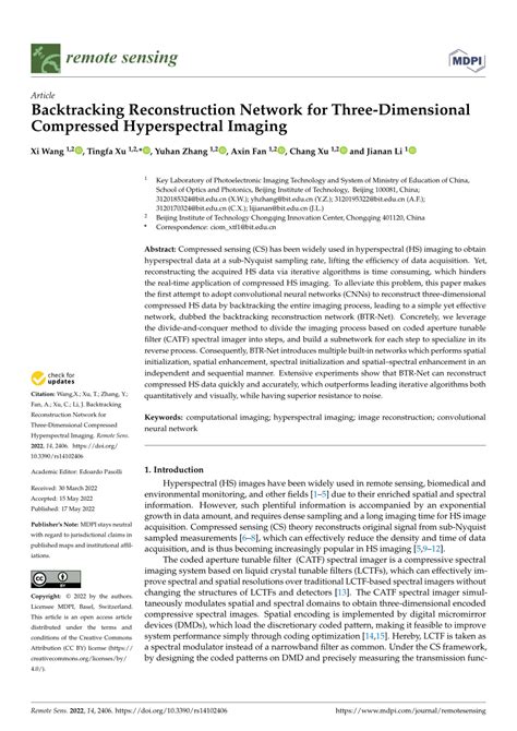 Pdf Backtracking Reconstruction Network For Three Dimensional Compressed Hyperspectral Imaging