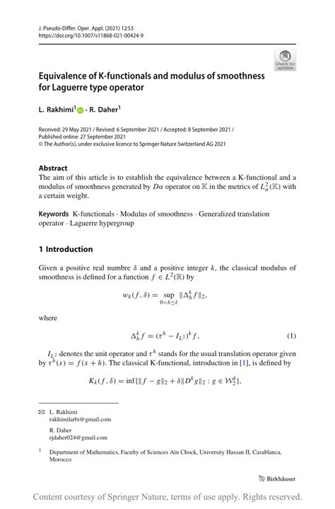 Equivalence Of K Functionals And Modulus Of Smoothness For Laguerre Type Operator Request Pdf