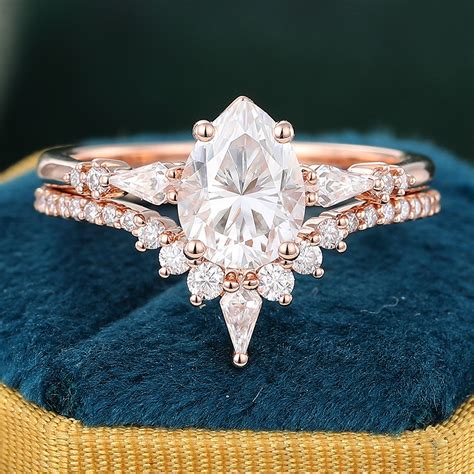 Moissanite Bridal Ring Set With Pave Diamond Wedding Band Juyoyo