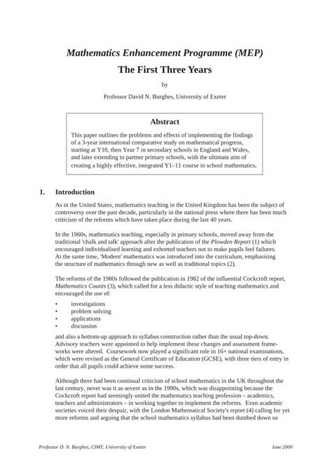 Pdf Mathematics Enhancement Programme Mep The First … · Mathematics