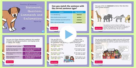 year 2 functions of sentences statements questions commands and