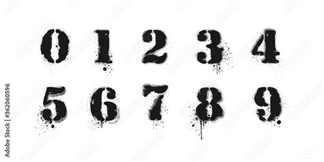 Vector Graffiti Numbers On White Lettering Sprayed With Leak In Black