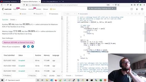 maximum xor of two numbers in an array leetcode medium c youtube