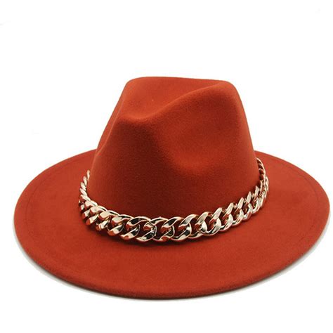 Sonducket Sombreros Fedora Unisex Tejido De Ala Ancha Collar De Oro