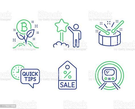 比特幣專案快速提示和星圖示設置銷售優惠券鼓和地鐵標誌向量向量圖形及更多唱片 模擬音頻圖片 唱片 模擬音頻 商務 圖標集
