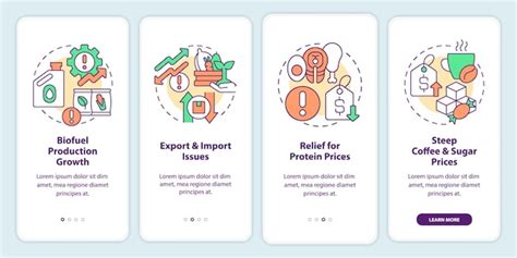 농업 문제 온보딩 모바일 앱 화면 프리미엄 벡터
