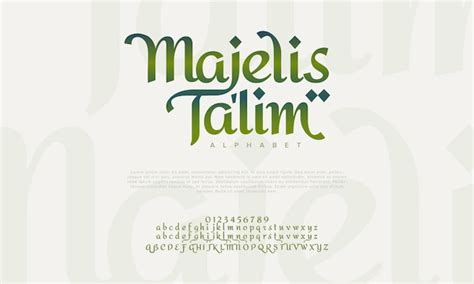 아랍어 알파 문자 및 숫자 우아한 이슬람 타이포그래피 라마단 결혼식 프리미엄 벡터