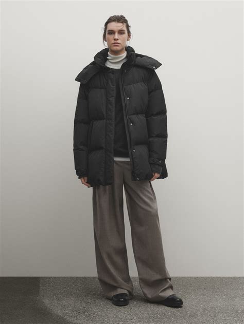 Massimo Dutti Padded Technical Jacket With Down And Feather Filling In Black Modesens