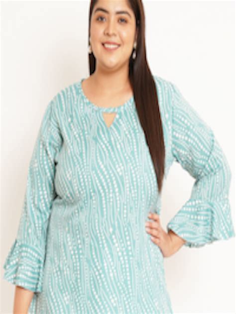Buy Uandf Beyond Plus Size Geometric Printed Keyhole Neck Bell Sleeve Top