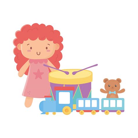 Juguetes Para Niños Muñeca Tren De Tambor Y Oso De Peluche Objeto De