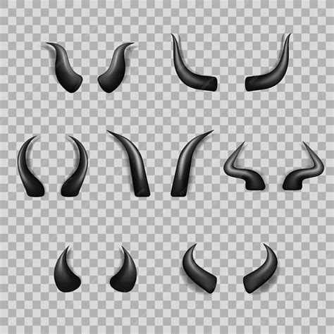 Premium Vector Set Of Three Realistic 3d Devil Horns Black Glossy