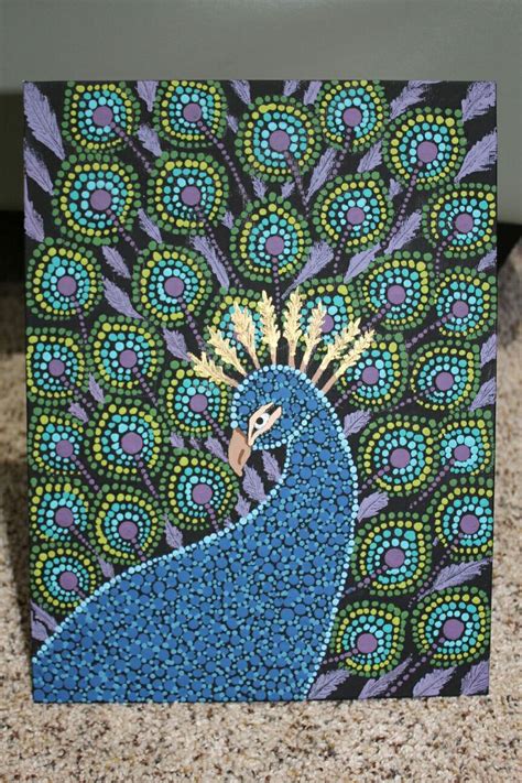 Dot Painted Peacock Dot Painting Painting Hand Painted