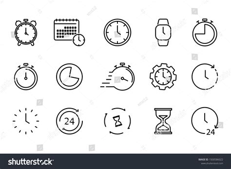 Time Clock Set Linear Icons Time Stock Vector Royalty Free 1500586022