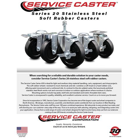 Service Caster 3 Inch Ss Soft Rubber Swivel 1 78 Inch Expanding Stem Caster Set Total Lock