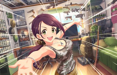 Annindoufu Armor Bed Breasts Brownhair Chain Computer Greeneyes Gun