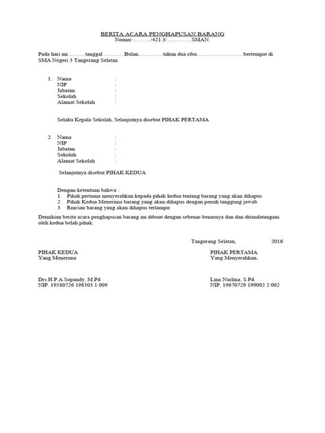 Berita Acara Penghapusan Barang Pdf