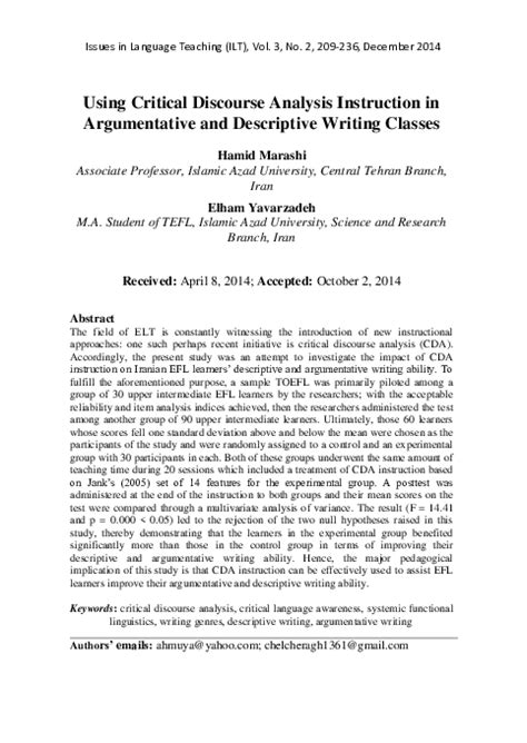 Pdf Using Critical Discourse Analysis Instruction In Argumentative