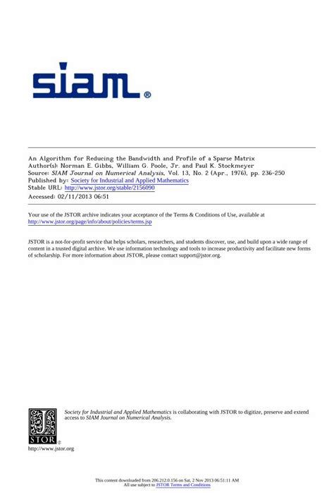 Pdf An Algorithm For Reducing The Bandwidth And Profile Of A Sparse