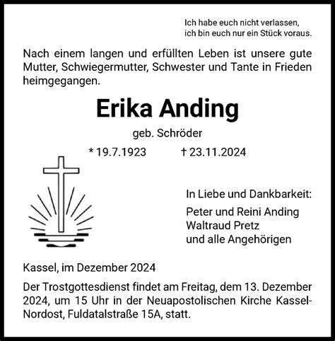 Traueranzeigen Von Erika Anding Trauer Hna De