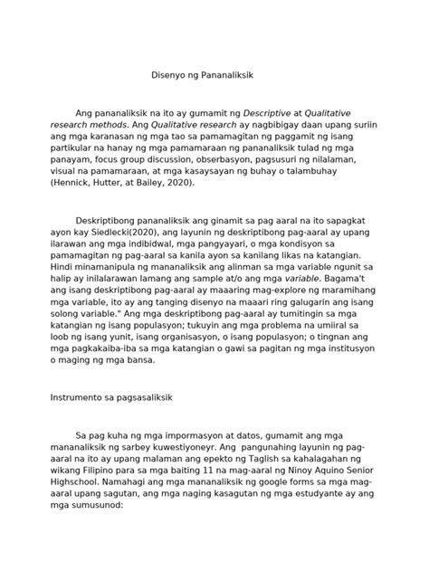Disenyo Ng Pananaliksik Pdf