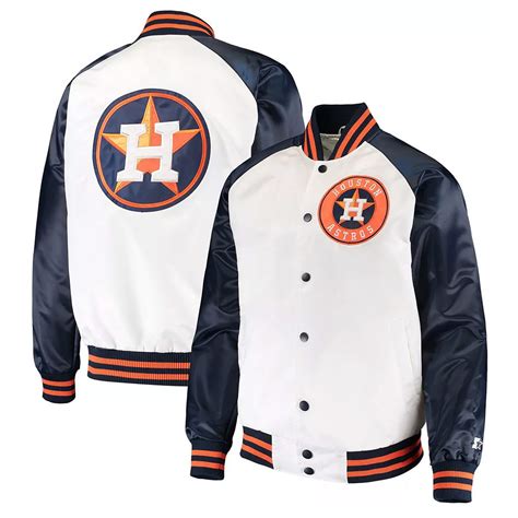 Clean Up Hitter Starter Satin Houston Astros White And Navy Jacket