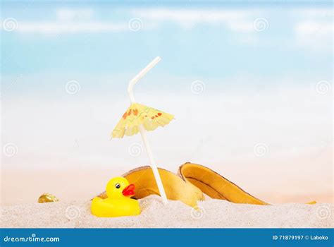 Diverse Trash And Rubber Duck On Sea Beach Stock Image Image Of
