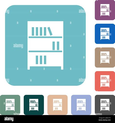 Bookshelf With Books Solid White Flat Icons On Color Rounded Square Backgrounds Stock Vector