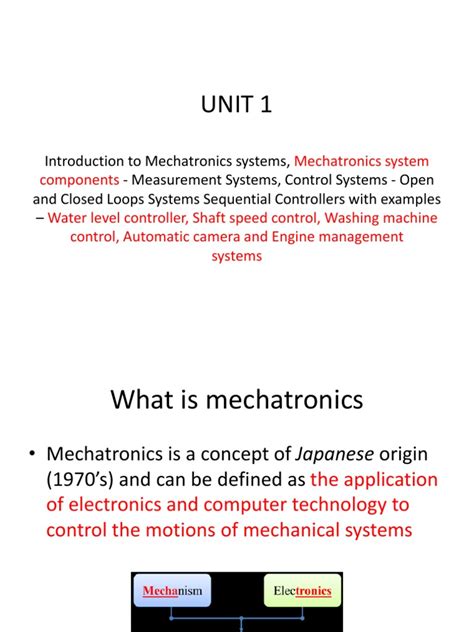 Mechatronics Unit 1 Pdf Control Theory Internal Combustion Engine