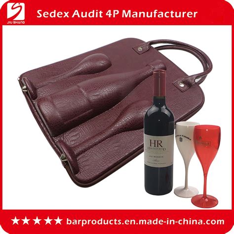2 Glass Pu Leather Champagne Carrier Bag Wine Travel Case China Wine