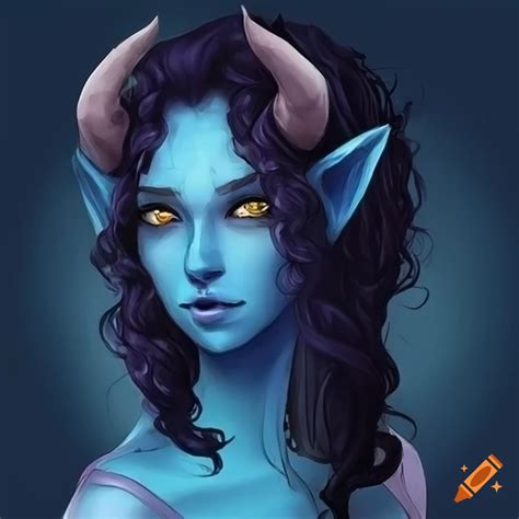 Tiefling Light Blue Skin Yellow Eyes Woman Magical Warlock Long