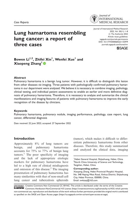 Pdf Lung Hamartoma Resembling Lung Cancer A Report Of Three Cases