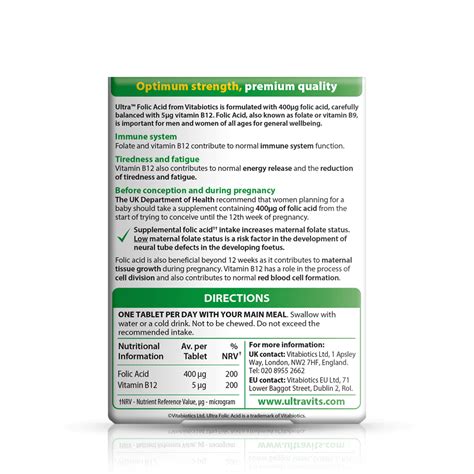 Ultra Folic Acid Folic Acid Tablets Vitabiotics