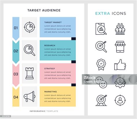 Template Infografis Target Audiens Dan Ikon Baris Ilustrasi Stok