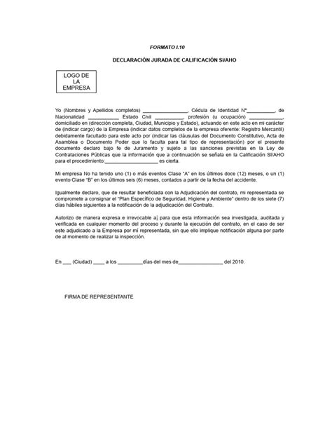 Formato Declaración Jurada Pdf