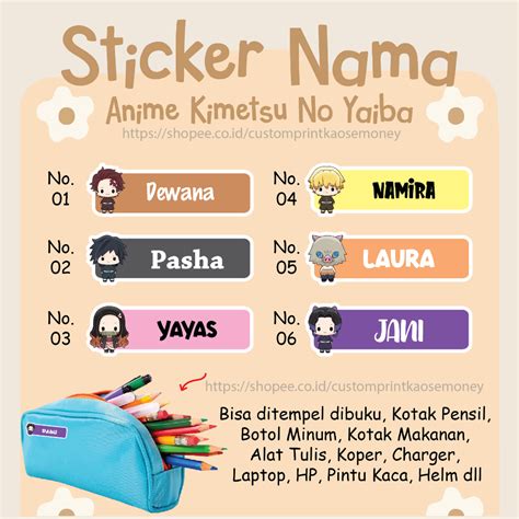 Jual Sticker Label Nama Karakter Kimetsu No Yaiba Nezuko Kamado Cute