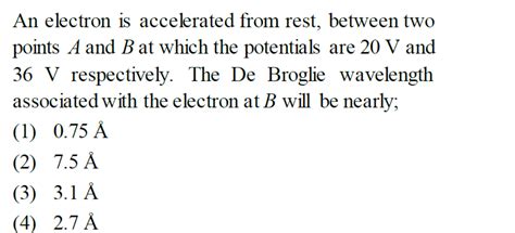 An Electron Is Accelerated From Rest Between Two Points A And B At Which