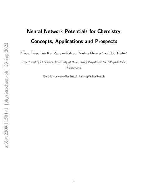 Pdf Neural Network Potentials For Chemistry Concepts Applications