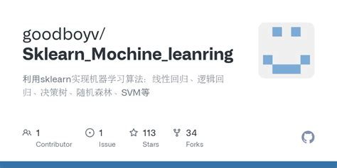 GitHub goodboyv Sklearn Mochine leanring 利用sklearn实现机器学习算法线性回归逻辑回归决策树随机森林SVM等