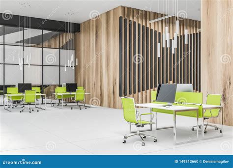 Wooden and Glass Open Space Office Interior Stock de ilustración Ilustración de estilo