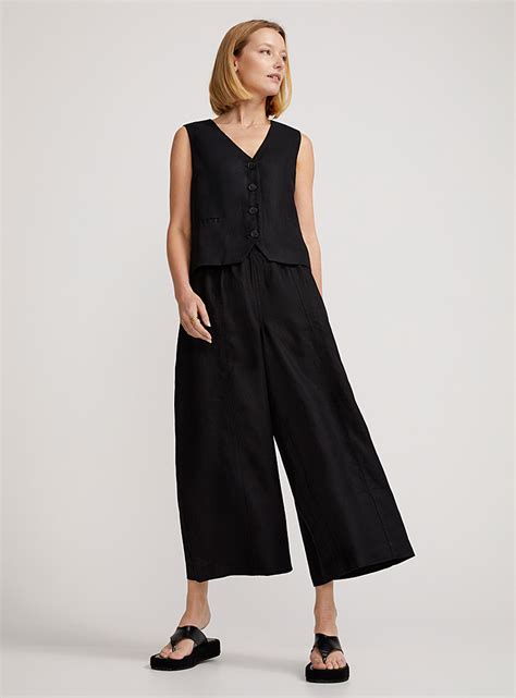 Pure Linen Wide Leg Cropped Pant Contemporaine Shop Womenu2019s Wide Leg Pants Online In