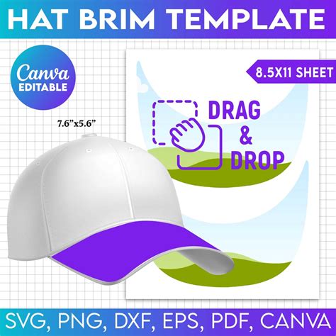 Hat Brim Template Canva Hat Brim Template Custom Hat Brim Printable