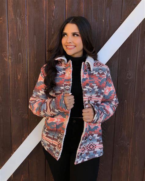 Wrangler Womens Sherpa Southwestern Print Jacket Multi El Potrerito