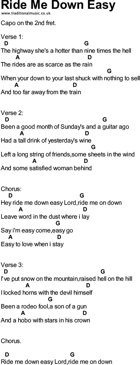 Bluegrass Songs With Chords Ride Me Down Easy