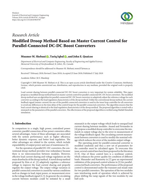 Pdf Modified Droop Method Based On Master Current Control For Parallel Connected Dc Dc Boost