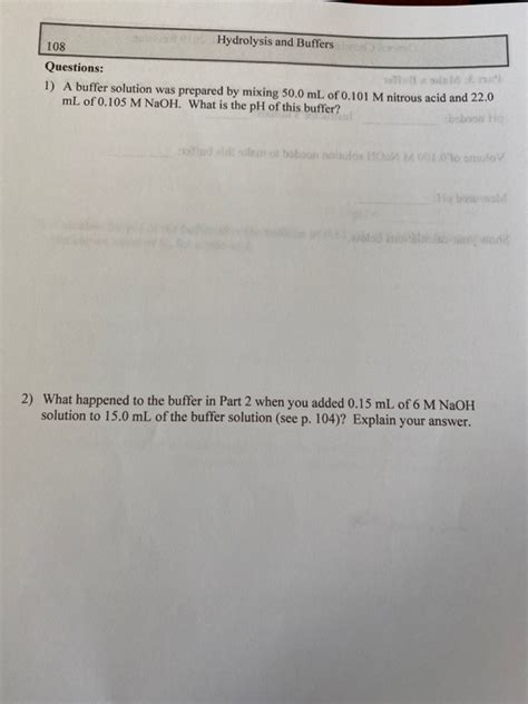 solved hydrolysis and buffers 108 questions 1 a buffer