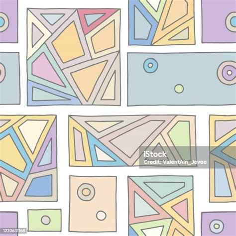 원활한 벡터 패턴 직사각형 사각형 삼각형 점으로 기하학적 손으로 그린 배경입니다 벽지 포장 포장 직물 인쇄 라인 드로잉 그래픽 디자인 기하 도형에 대한 스톡 벡터 아트 및