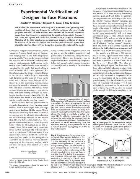 Pdf Experimental Verification Of Designer Surface Plasmons