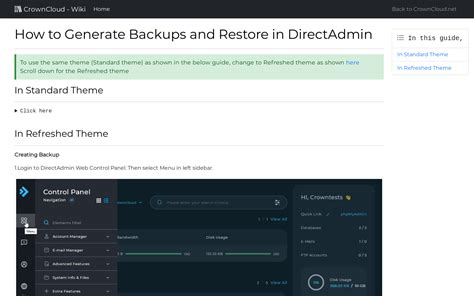 crowncloud wiki how to generate and restore backup in directadmin